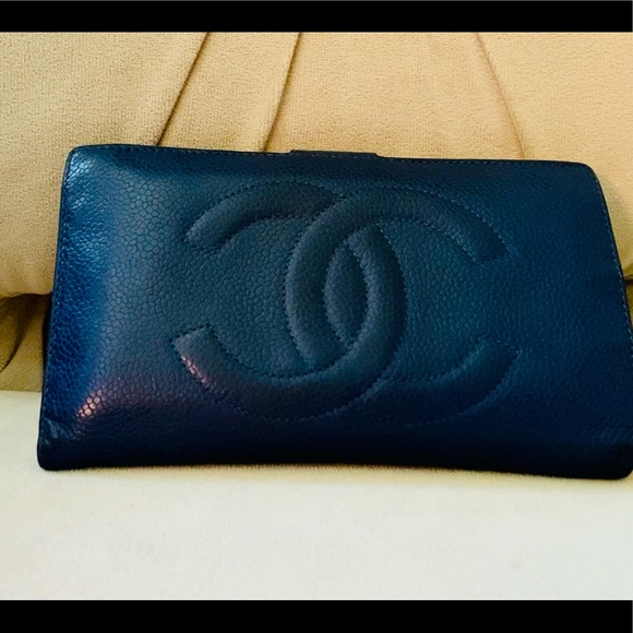 CHANEL | Bags | Authentic Blue Chanel Caviar Coco Vintage Checkbook ...